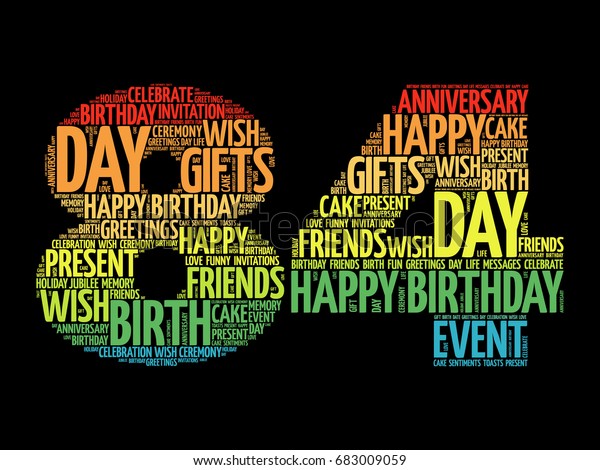 Happy 84th Birthday Word Cloud Collage Stock Vector (Royalty Free ...