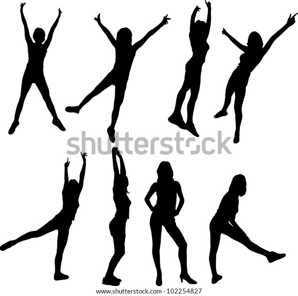 Happy Active Women Silhouettes Stock Vector (Royalty Free) 102254827