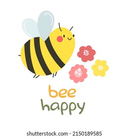 Happy Bee Flowers Vector Illustration Lettering Stock Vector (Royalty ...