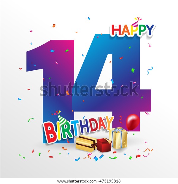 Happy Birthday 14 Date Fun Celebration Stock-Vektorgrafik (Lizenzfrei ...