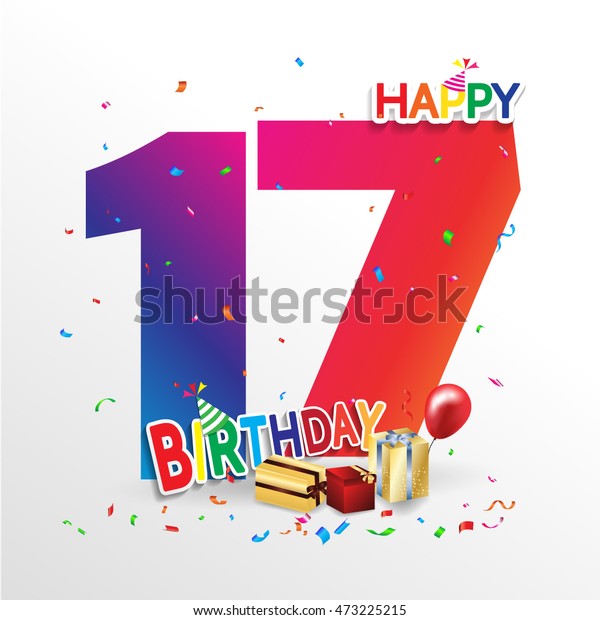 Happy Birthday 17 Date Fun Celebration Stock Vector (Royalty Free ...
