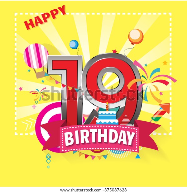 Happy Birthday 19 Date Fun Celebration Stock Vector (Royalty Free ...