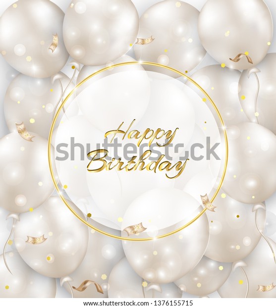 Stock vektor „Happy Birthday Background White Balloons Confetti“ (bez ...