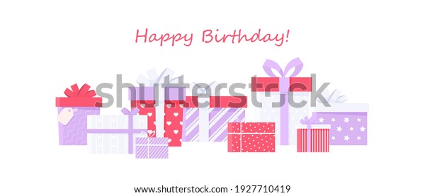 Happy Birthday Banner Different Gift Boxes Stock Vector (Royalty Free ...