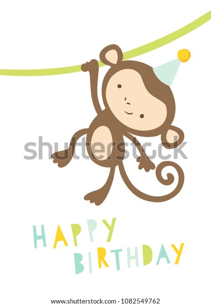 Happy Birthday Card Cute Monkey Party Stock Vector (Royalty Free ...