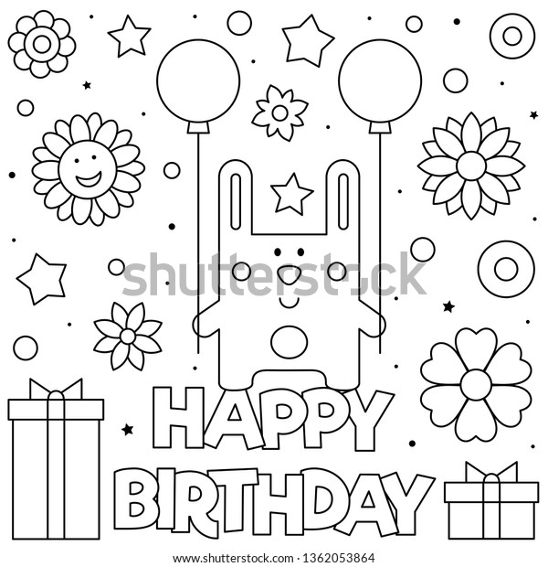 Happy Birthday Coloring Page Vector Illustration 스톡 벡터(로열티 프리 ...