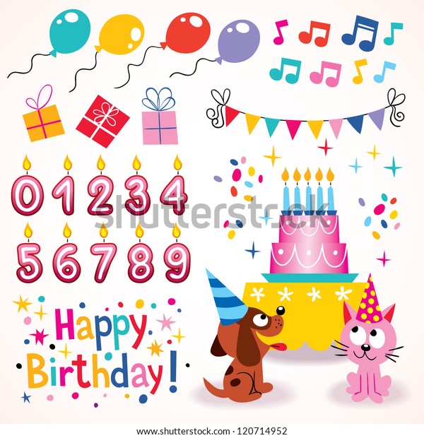 Happy Birthday Design Elements Set Stock Vector (Royalty Free ...