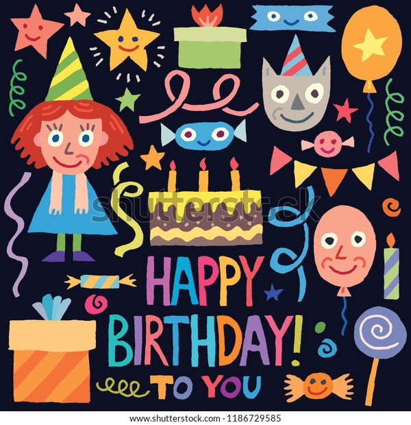 Happy Birthday Doodle Set 3 Vector Stock Vector (Royalty Free ...