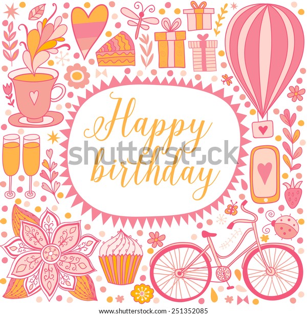 Happy Birthday Floral Frame Vector Doodle Stock Vector (Royalty Free ...