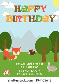 Happy Birthday Forest Animals: เวกเตอร์สต็อก (ปลอดค่าลิขสิทธิ์) 194405636