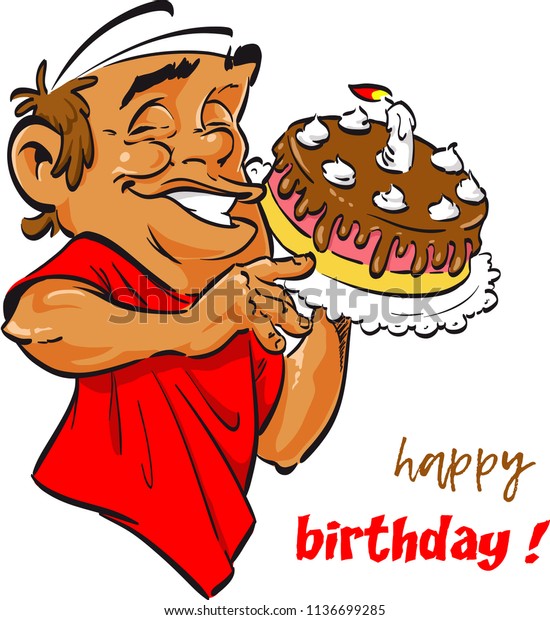 Happy birthday man throwing cake