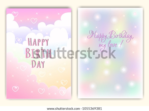 Happy Birthday On Rainbow Background Pastel 스톡 벡터(로열티 프리) 1055369381 ...