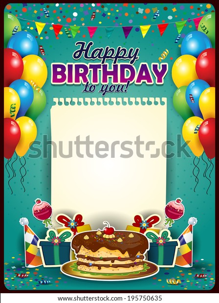 Happy Birthday Sheet Paper Vertically Balloons Stock Vector (Royalty ...