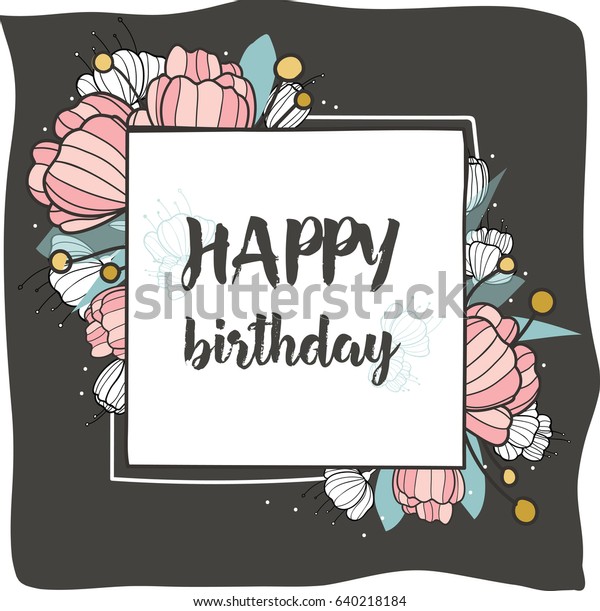 Happy Birthday Square Frame Hand Drawn Stock Vector (Royalty Free ...