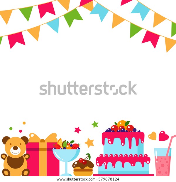 Happy Birthday Template Card Flat Vector Stock Vector (Royalty Free ...