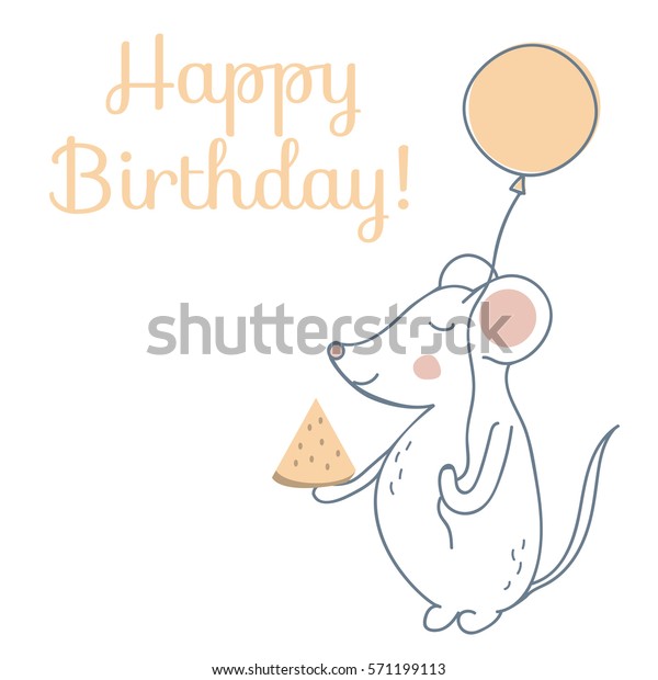 Happy Birthday Vector Card Mouse Holding Stock Vector (Royalty Free ...