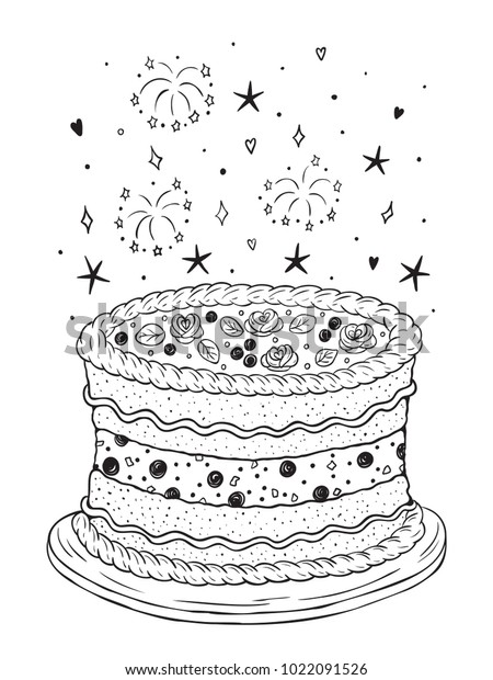 Happy Birthday Vector Fireworks Birthday Cake Stock Vector (Royalty ...