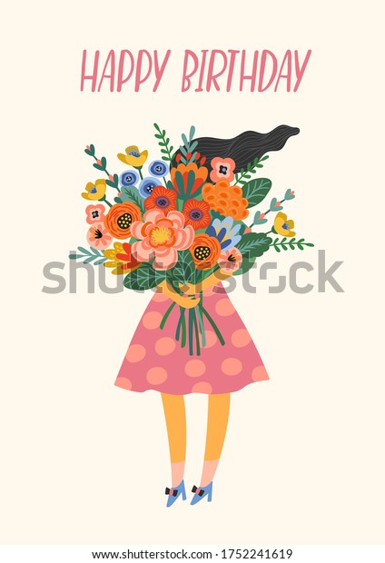 Happy Birthday Vector Illustration Cute Lady Stock Vector (Royalty Free ...