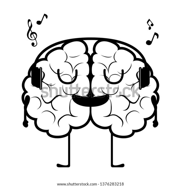 Happy Brain Cartoon Headphones Vector Illustration Stock Vector ...