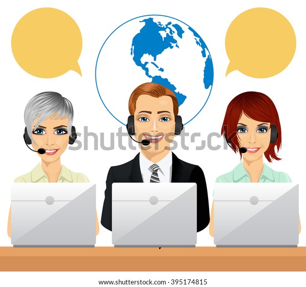 Happy Call Center Agents Talking On Stock Vector (Royalty Free) 395174815