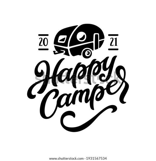 Happy Camper Hand Drawn Typography Cute Stock Vector (Royalty Free ...