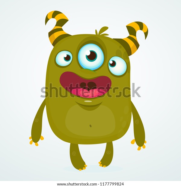 Happy Cartoon Alien Monster Three Eyes: vector de stock (libre de ...