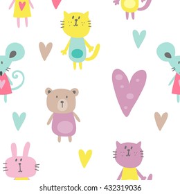 Happy Cartoon Animals Pattern: vector de stock (libre de regalías ...