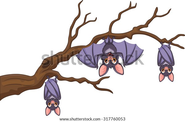 Happy Cartoon Bat Hanging On Tree Stock Vector (Royalty Free) 317760053