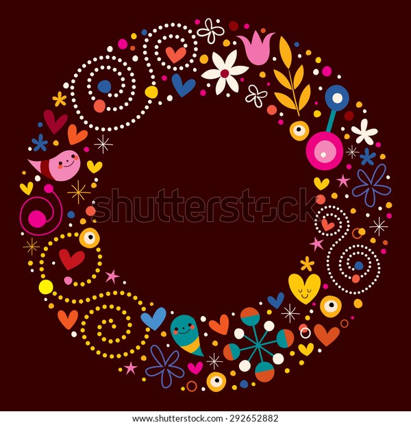 Happy Cartoon Circle Retro Frame: vector de stock (libre de regalías ...