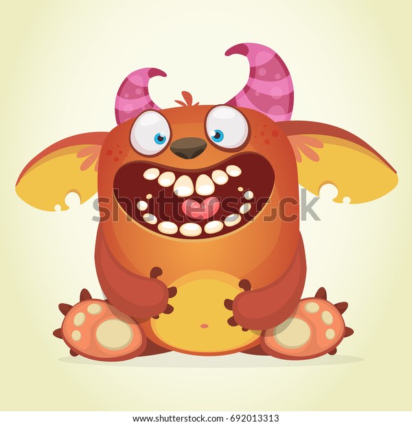 Happy Cartoon Fluffy Monster Vector Halloween Stock Vector (Royalty ...