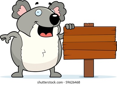 Happy Cartoon Koala Standing Next Sign Stock Vector (Royalty Free ...
