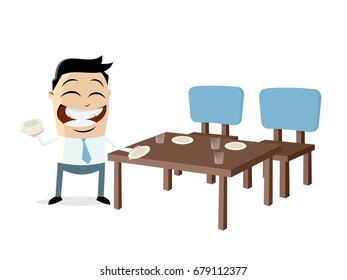 Happy Cartoon Man Setting Table Stock Vector (Royalty Free) 679112377 ...