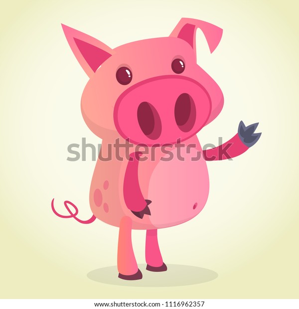 Happy Cartoon Pig Waving Vector Illustration Stock Vector (Royalty Free ...