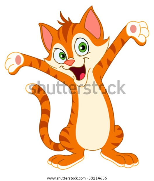 Happy Cat Raising His Hands Stock Vector Royalty Free 58214656