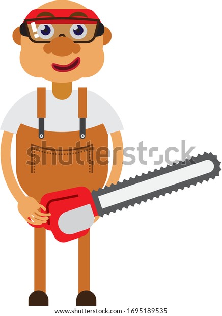 Happy Character Chainsaw Flat Illustration Stock Vector (Royalty Free ...