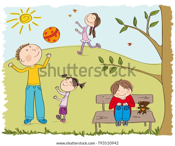 Happy Children Playing Outside Park Daddy Stock Vector (Royalty Free ...
