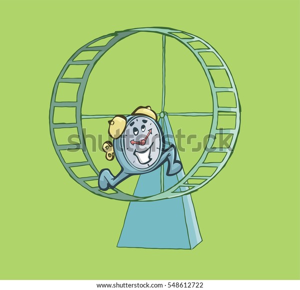 Happy Clock Running On Hamster Wheel Stock Vector (Royalty Free ...