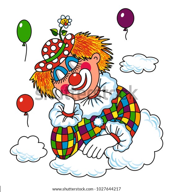 Happy Clown Sleeping Clouds Balloons Flying Stock Vector (Royalty Free ...