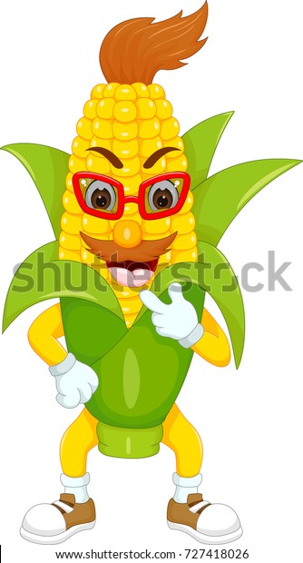 Happy Corn Cartoon Standing Pointing Finger: เวกเตอร์สต็อก (ปลอดค่า ...