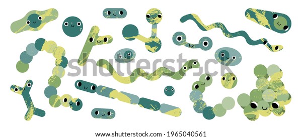 Vektor Stok Happy Cute Bacteria Character Smiling Face (Tanpa Royalti ...