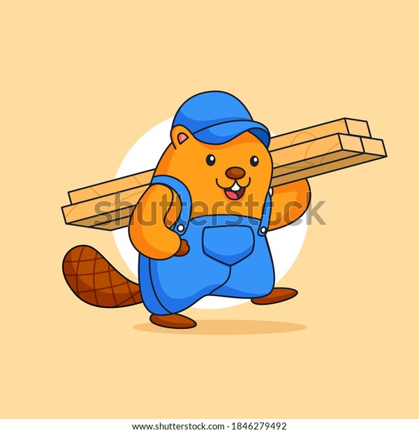 Happy Cute Beaver Carrying Bulk Wood Stock Vector (Royalty Free ...