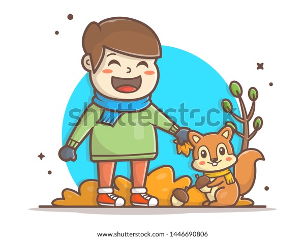Happy Cute Boy Cute Squirrel Acorns : image vectorielle de stock (libre ...