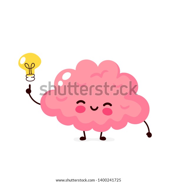 Happy Cute Brain Lightbulb Charactervector Hand Stock Vector (Royalty ...