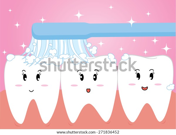 Happy Cute Cartoon Tooth Toothbrush Stock Vector (Royalty Free ...