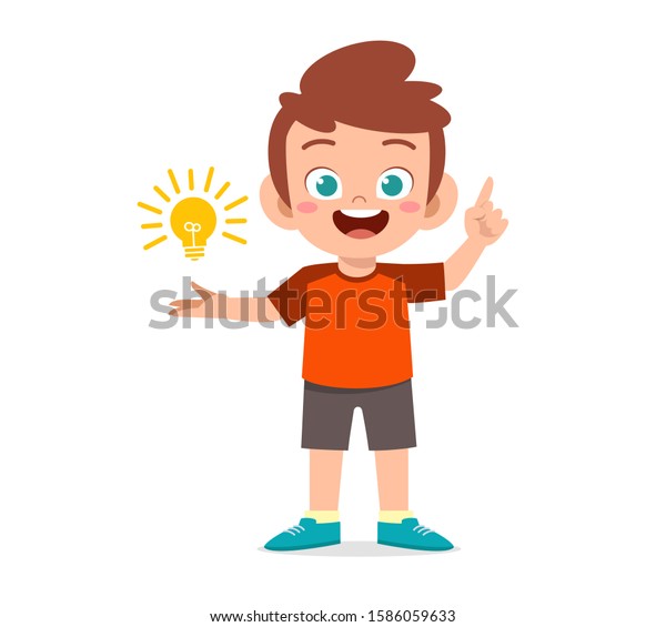 Happy Cute Kid Boy Holding Lamp Stock Vector (Royalty Free) 1586059633 ...