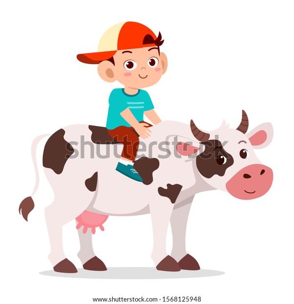 Happy Cute Kid Boy Riding Cute Stock Vector (Royalty Free) 1568125948