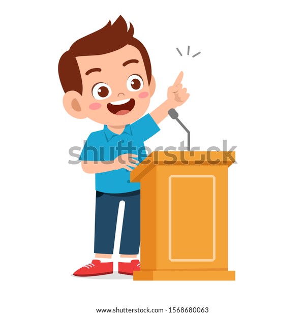feliz discurso de niño lindo en el podio