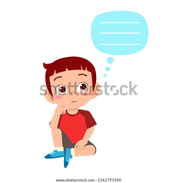 happy cute kid boy think about problem vector