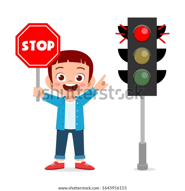 Happy Cute Kid Boy Traffic Sign Stock Vector (Royalty Free) 1643956153