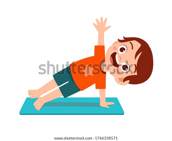 Happy Cute Little Kid Doing Exercise Stock Vector (Royalty Free) 1766338571